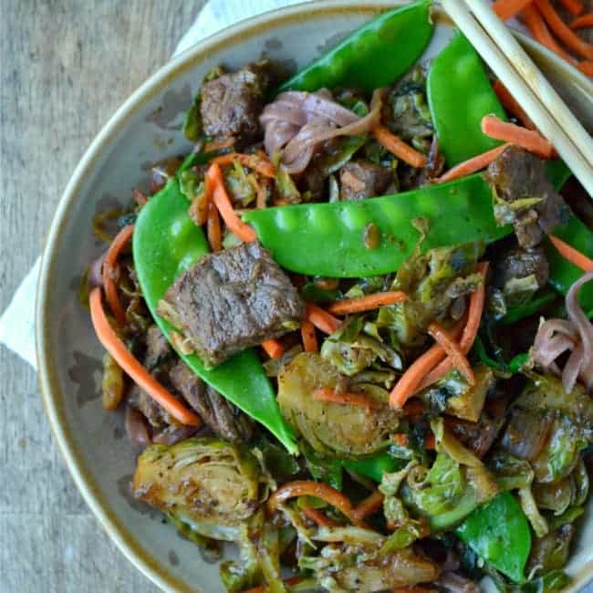 Beef and Brussels Sprouts Stir Fry - Sugar Dish Me
