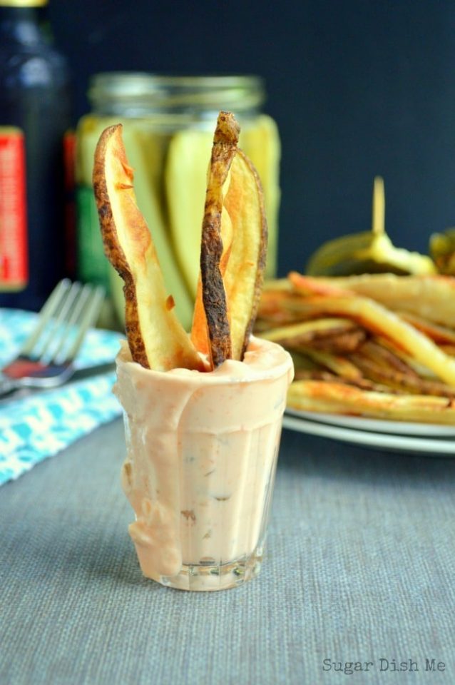 Pickle Chicken with Garlic Fries and Spicy Pickle Dip - Sugar Dish Me